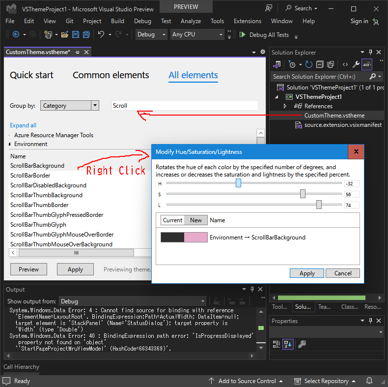 vs2022 How to change the scroll color of the output window, search ...