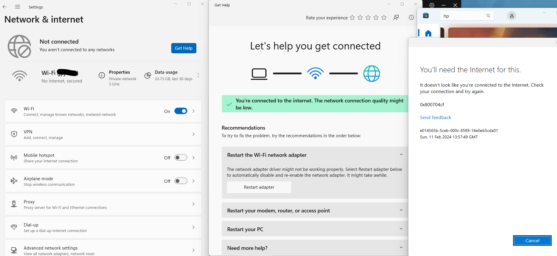 "No internet, secured" but connected to internet on Windows 11 ...