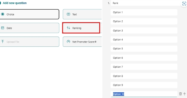 Creating Form Questionaire need help with ranking answer - Microsoft Q&A