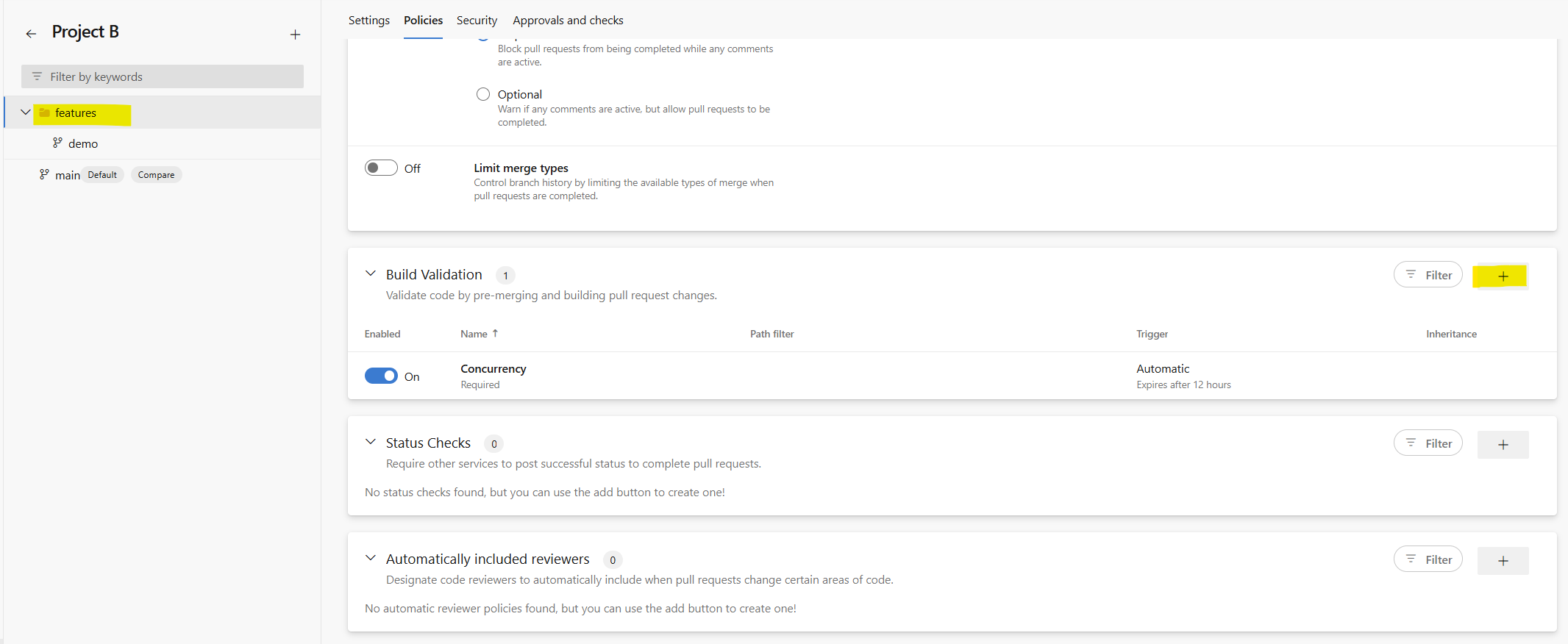 Way to apply branch policy - Microsoft Q&A