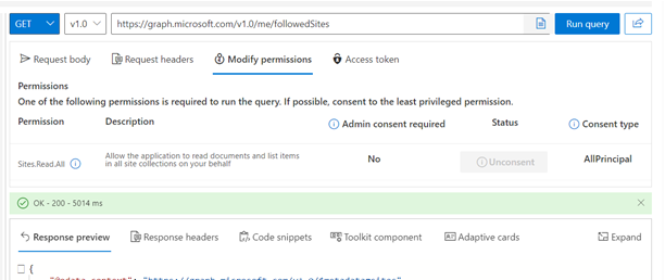 While get user’s list of followed sites, By calling GET /me ...
