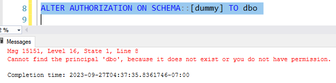 Minimum Privilege required to ALTER AUTHORIZATION of a schema - Microsoft Q&A