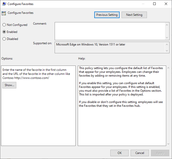 How do I configure group policy for Microsoft Edge Favorites ...