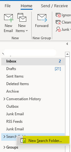 How do i create a custom search folder in Outlook 365? (Outlook on the ...