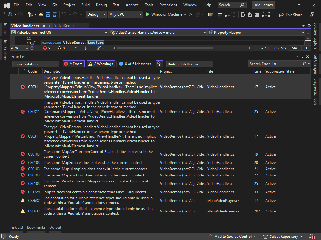 How do i fix errors when targeting net7.0 tfm when using handlers in maui? - Microsoft Q&A