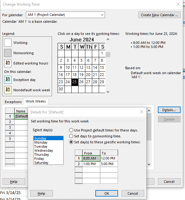 Newly created base calendar that includes ALL days working not properly ...