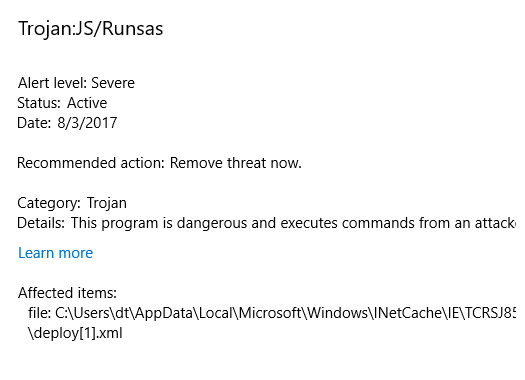 Windows defender Trojan repeated warning - Microsoft Q&A