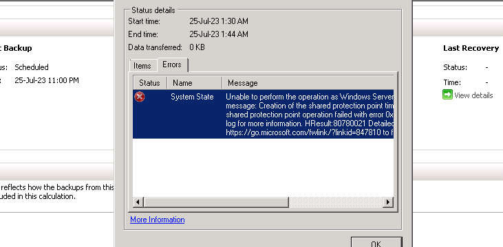 Microsoft Azure Recovery Services Agent System State backup failure ...