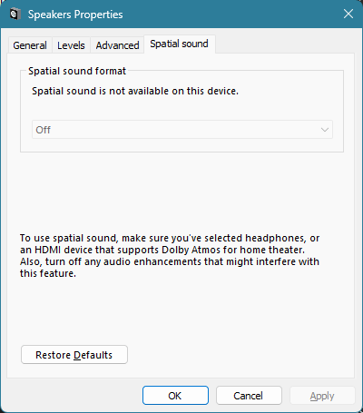 Can't Enable Spatial Audio on Surface Laptop Studio built in speakers ...