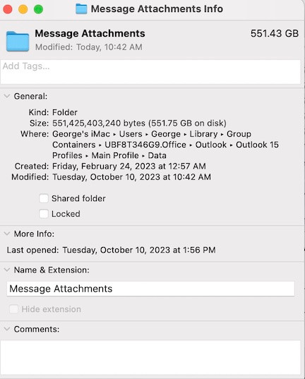 Why is the file size of the Outlook Message Attachments folder in Mac's ...