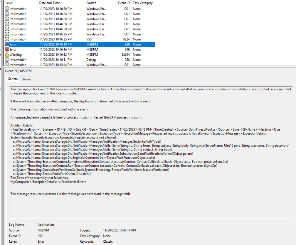 System Center data protection manager 2022 after update Rollup 2 crashes ID917 - Microsoft Q&A