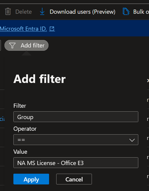 MS Azure/Entra Users: Filter has no effect on Bulk User Download ...