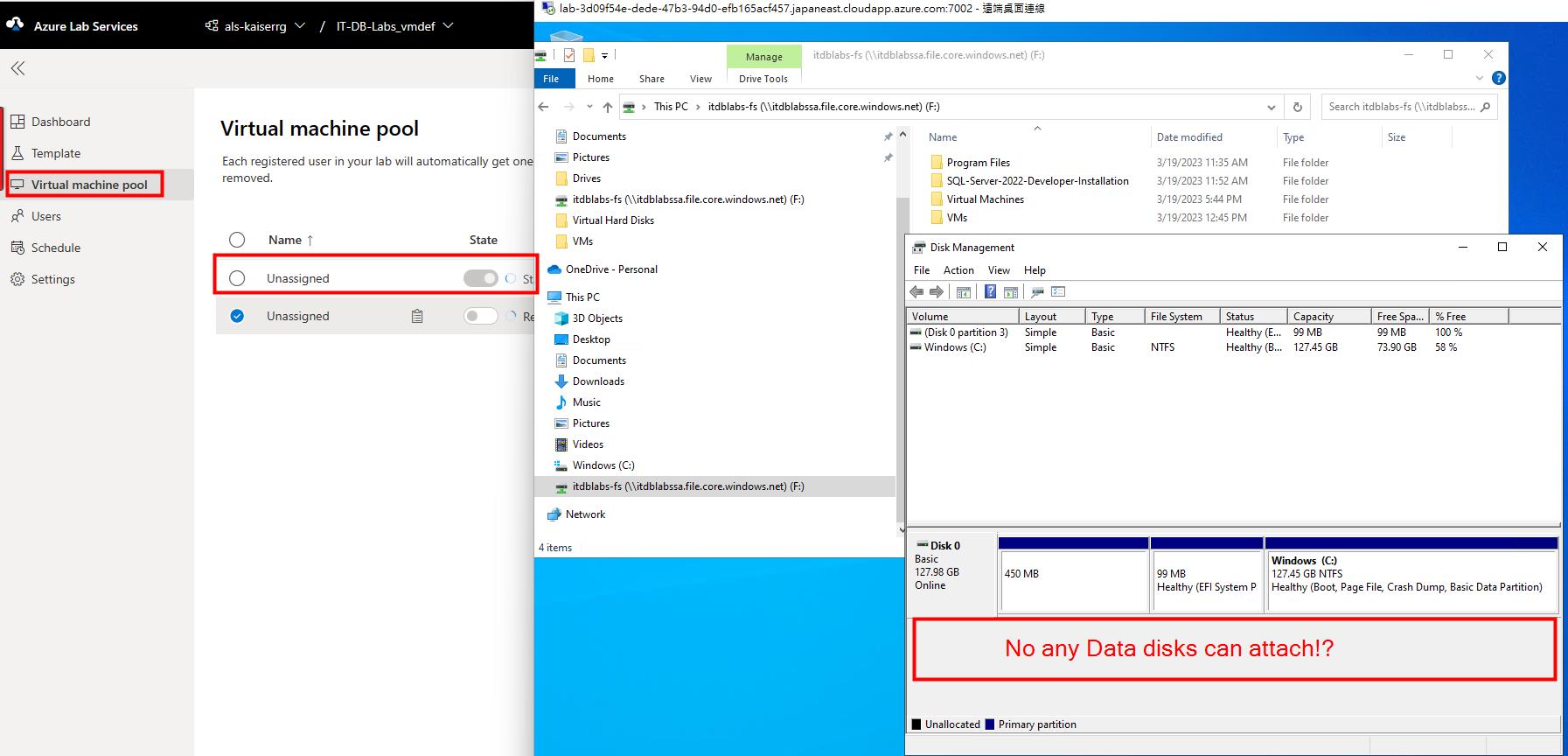Azure Lab Services: VM pool can't show any Data disks attachment - Microsoft Q&A