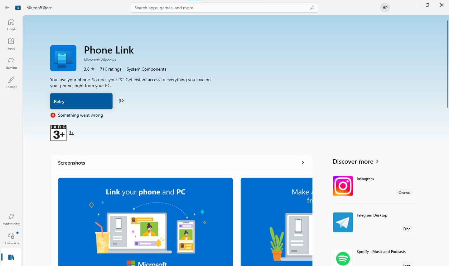 Phone Link app installed but unable to download from mircosoft store ...