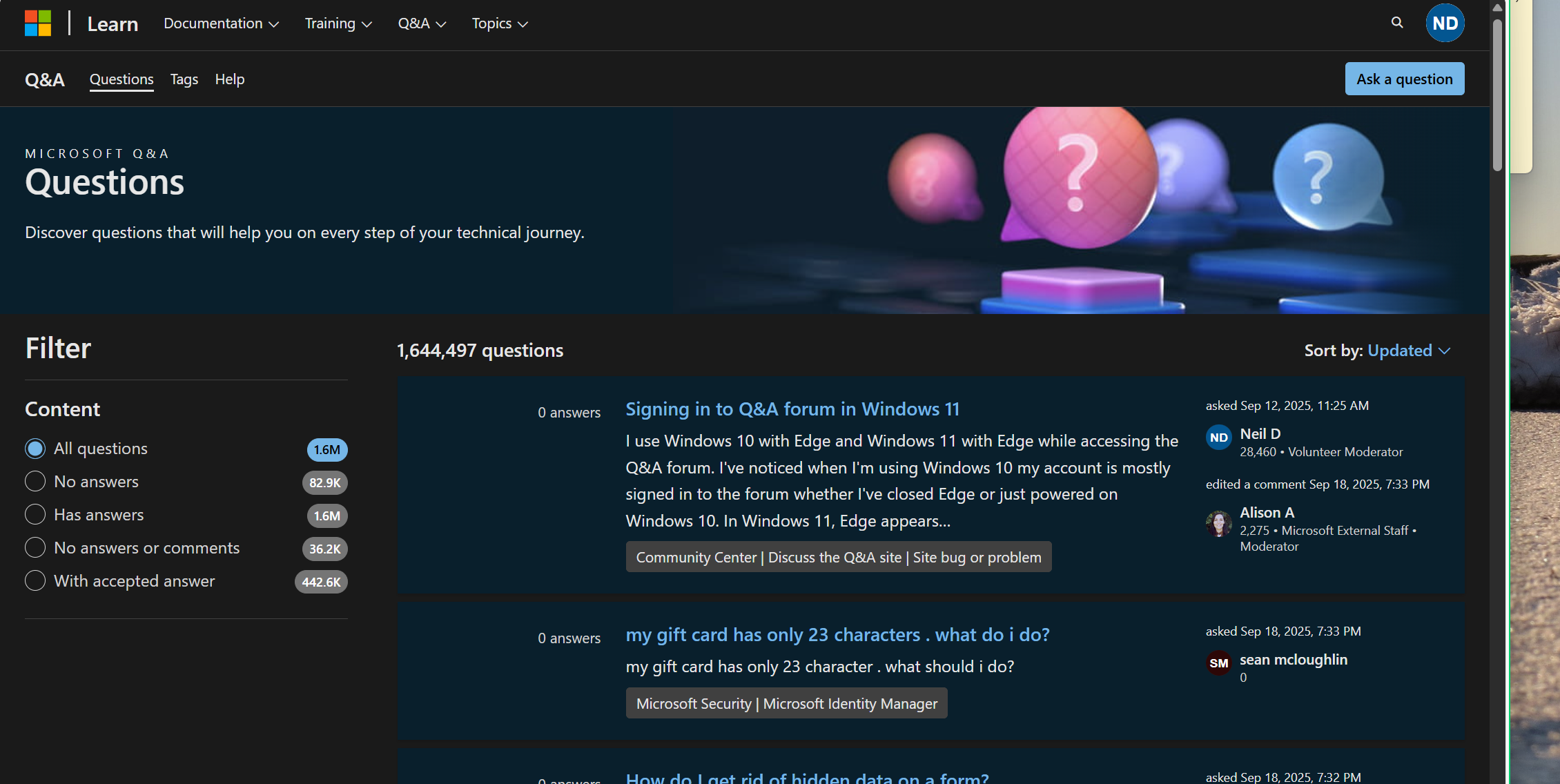 Signing in to Q&A forum in Windows 11 - Microsoft Q&A