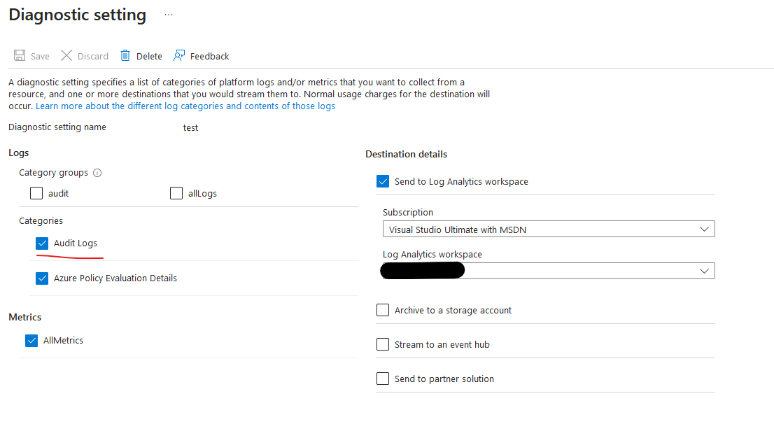 Trouble configuring audit logs - Microsoft Q&A