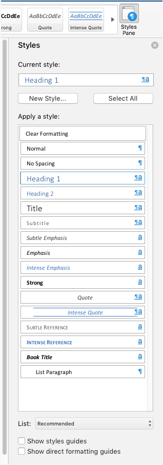 how do I open the format pane to edit a word doc in Word for Office 365 ...