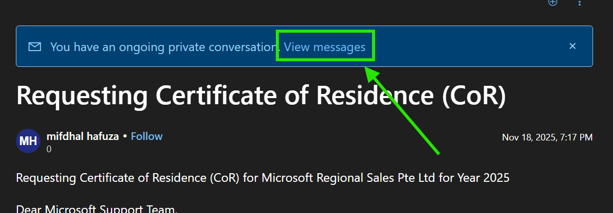 Requesting Certificate of Residence (CoR) - Microsoft Q&A