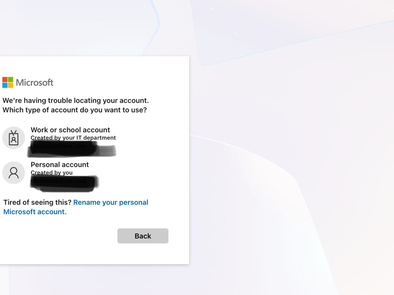 Outlook live personal account vs work - Microsoft Q&A