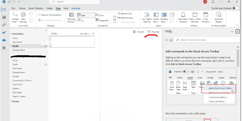 I can't find review, design, layout or reference tabs in outlook mail ...