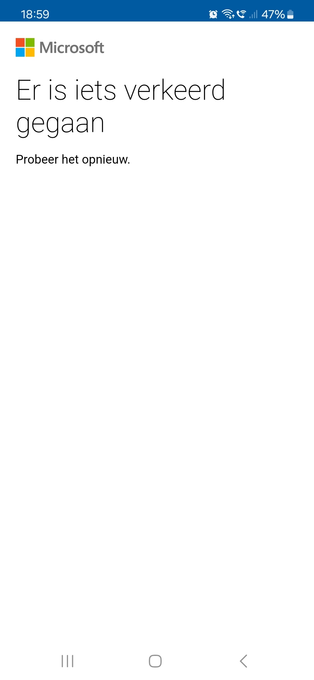 Outlook geeft aan er is iets misgegaan probeer later opnieuw ...