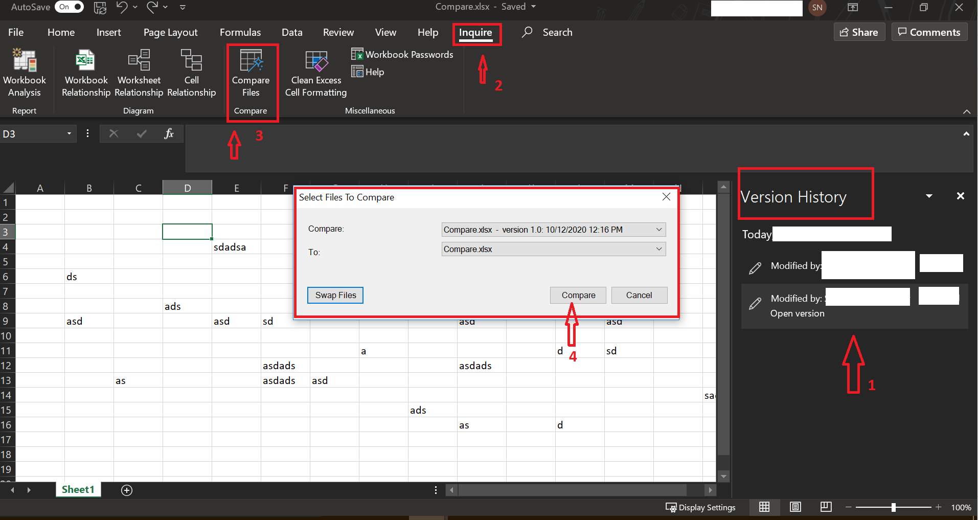 Comparing versions in Excel spreadsheet saved in OneDrive - Microsoft Q&A