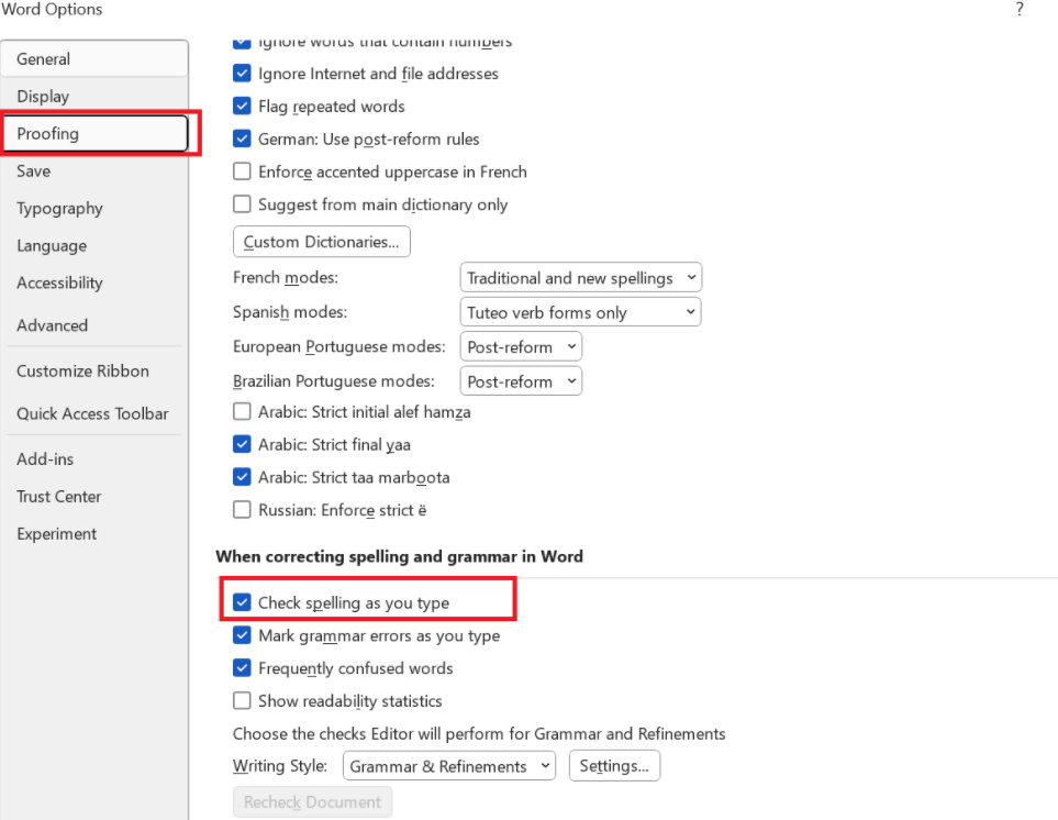 How do I activate spellcheck in my word document? - Microsoft Q&A