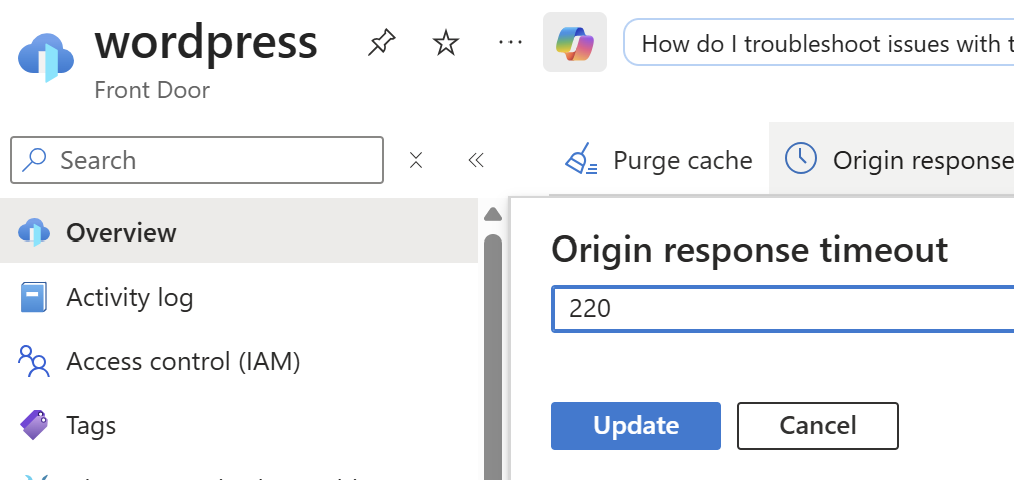 Azure Front Door 504 OriginTimeout - Microsoft Q&A