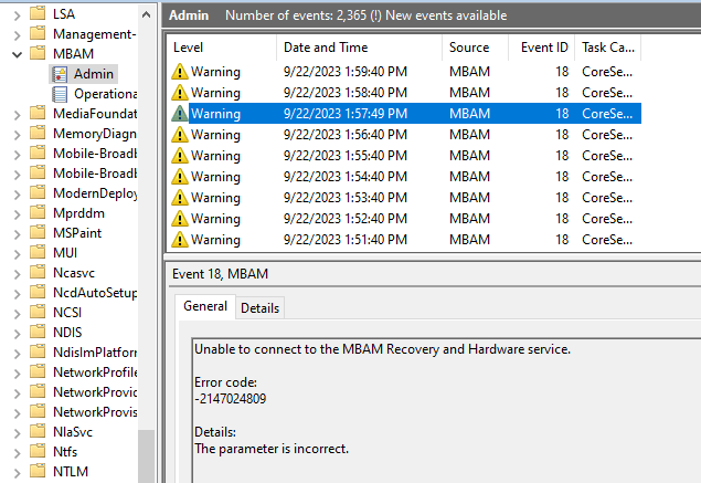 "Unable to connect to the MBAM Recovery and Hardware service" using ...
