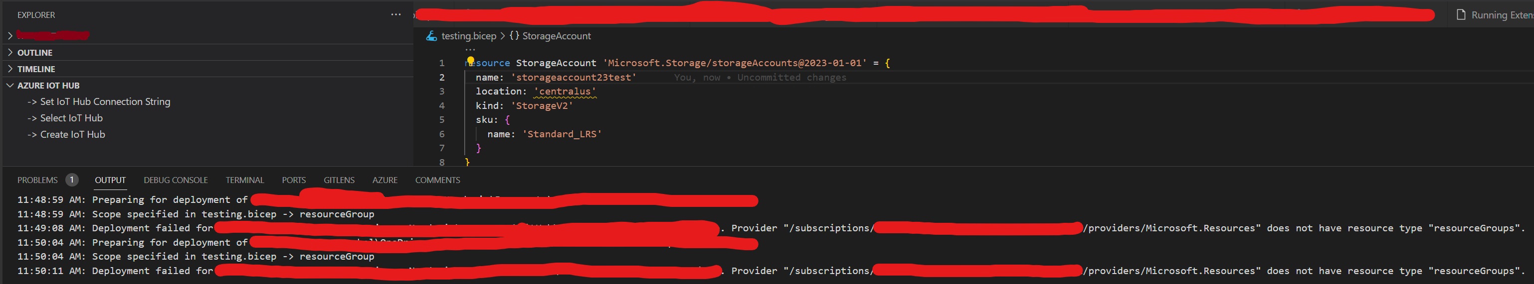 When deploying bicep file in vscode after trying to create a resource ... When deploying bicep file in vscode after trying to create a resource ...