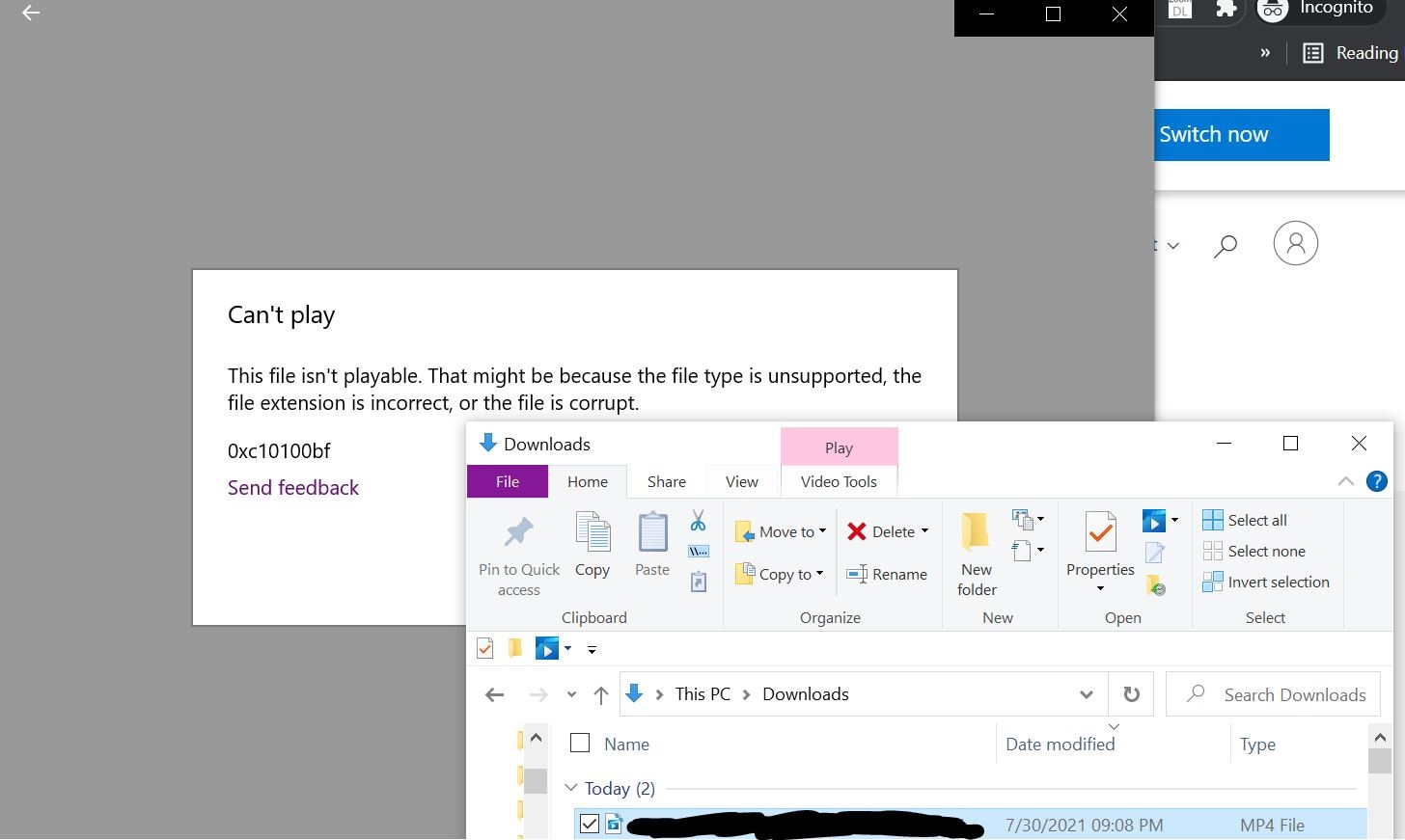 Can't play - This file isn't playable. That might be because the file ...