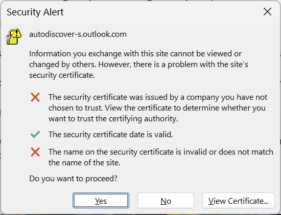 What should I do with the outlook pop-up security alert saying ...