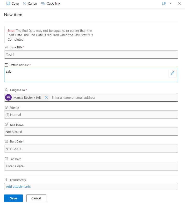 In a SharePoint list I want to make the End Date Required when the Task ...
