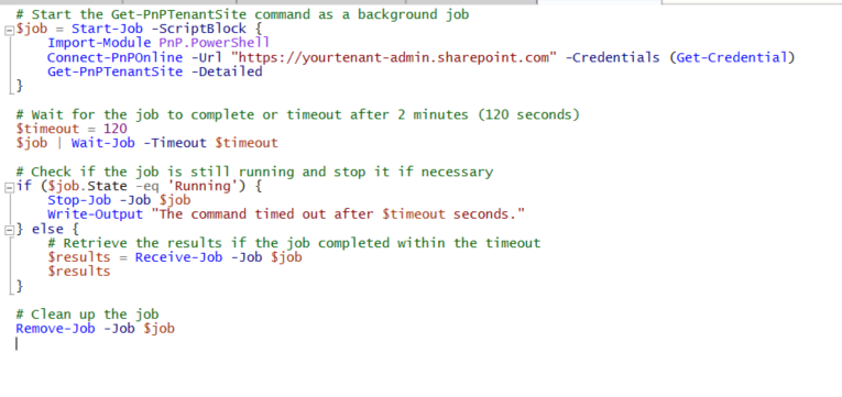 Does Get Pnptenantsite Supports Timeout Microsoft Qanda 