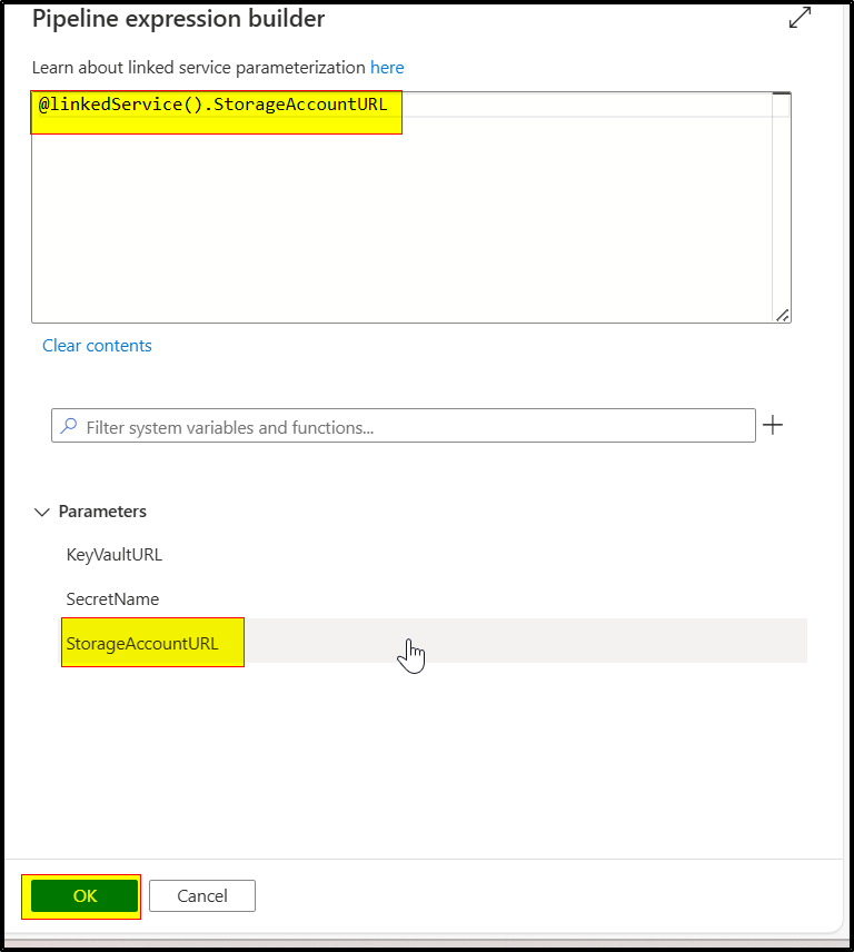 Linked serice parameterization for azure synapse - Microsoft Q&A