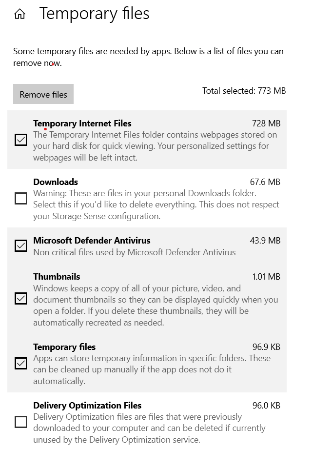 Storage shows more space taken in Temporary Files than shown in ...
