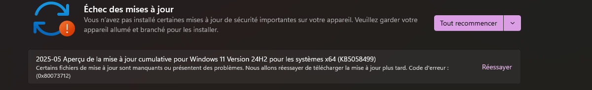 Error 0x80073712 with the update for win 11 ver. 24H2 for sys x64 ...