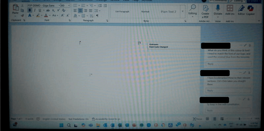 "unknown field code changed" in Word document, not loading - Microsoft Q&A