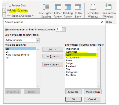 Where is the advanced view settings in the new outlook? I want to add ...