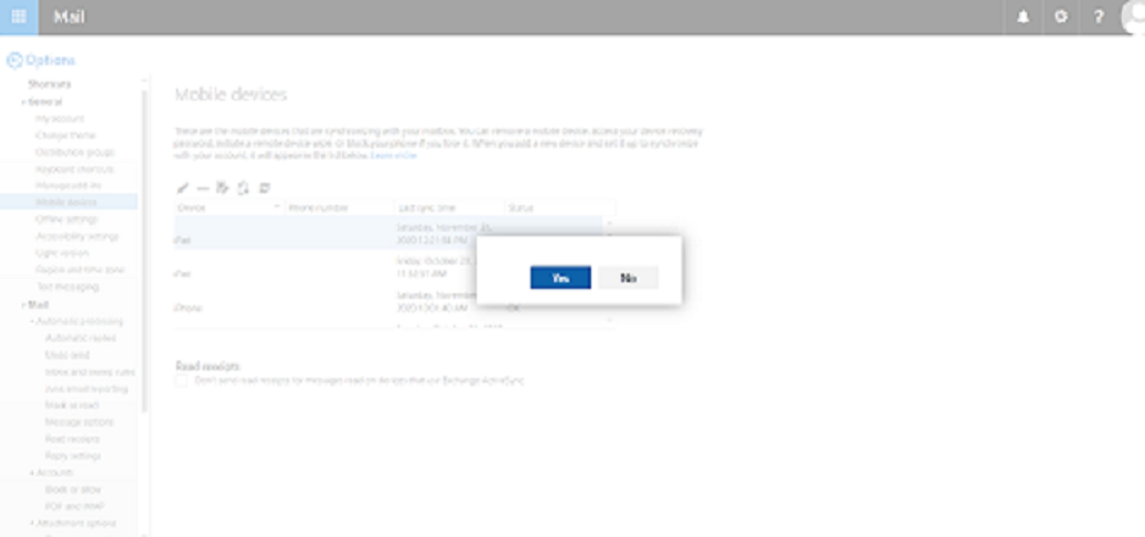 Using OWA > Settings > Options > General > Mobile Devices cannot remove ...