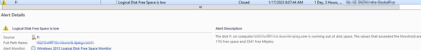 Logical disk space duplicate alert form windows server 2012 OS MP for 2019 windows server ...