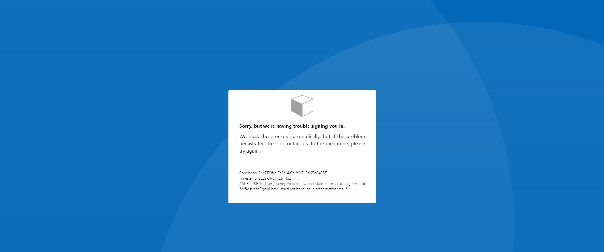 Azure AD B2C error when tab is closed without logging out and attempting to re log in in same ...