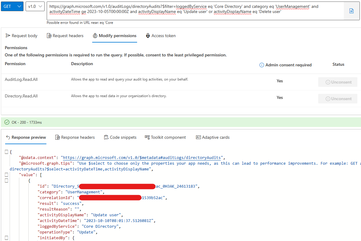 Azure AD B2C - List user accounts deleted and updated - Microsoft Q&A