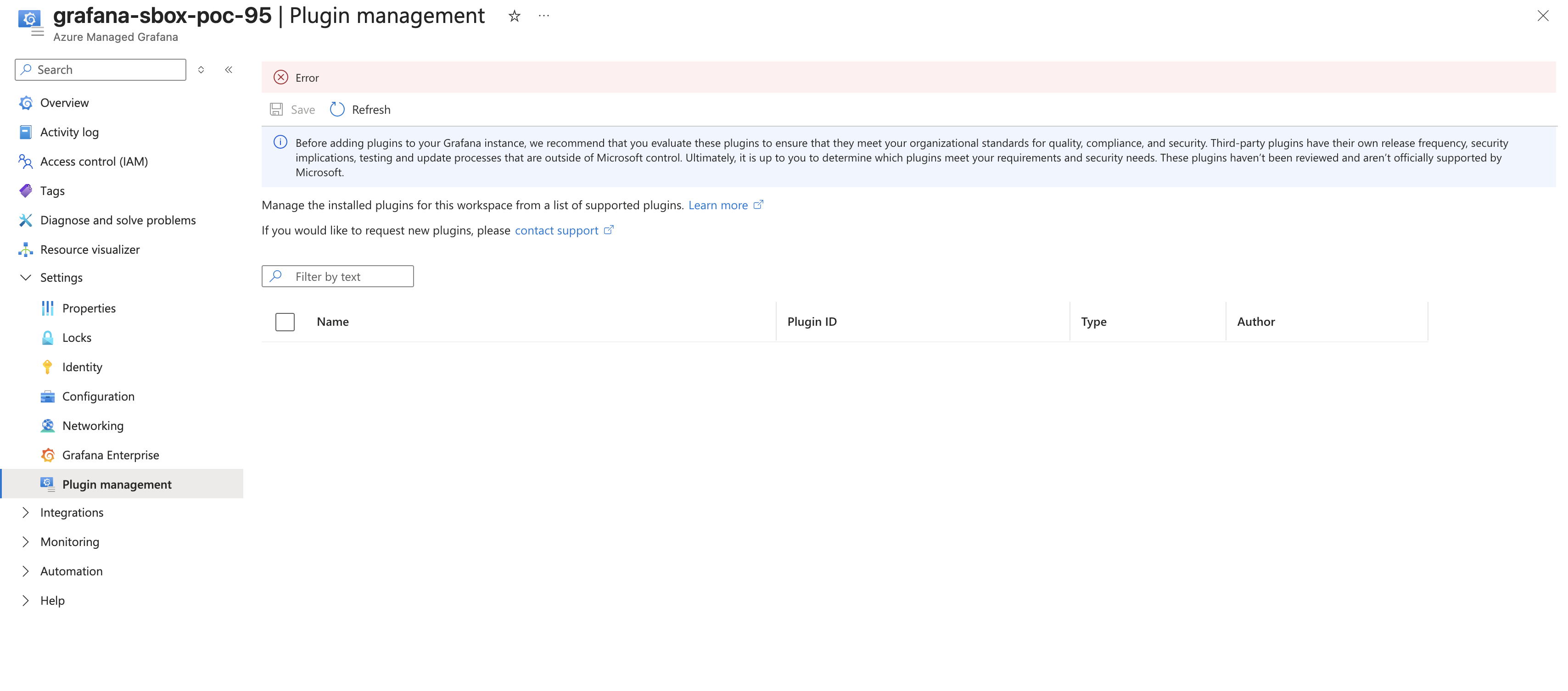 [Managed Grafana Issue] Plugins is not listed in "Plugin management" tab - Microsoft Q&A