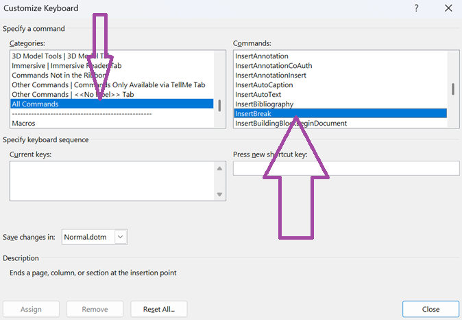 Keyboard shortcut for Breaks dialog box (Word) - Microsoft Q&A