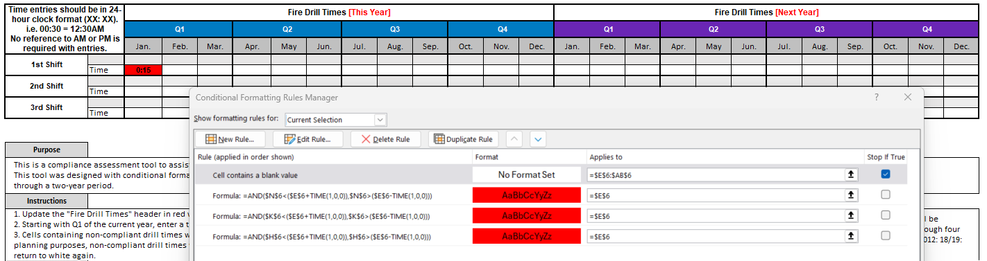 Conditional Formatting - Using TIME - Fire Drill Matrix - Microsoft Q&A