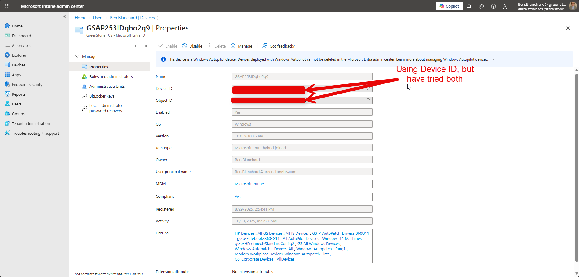 Issues with Graph Explorer Endpoint initiateOnDemandProactiveRemediation - Microsoft Q&A