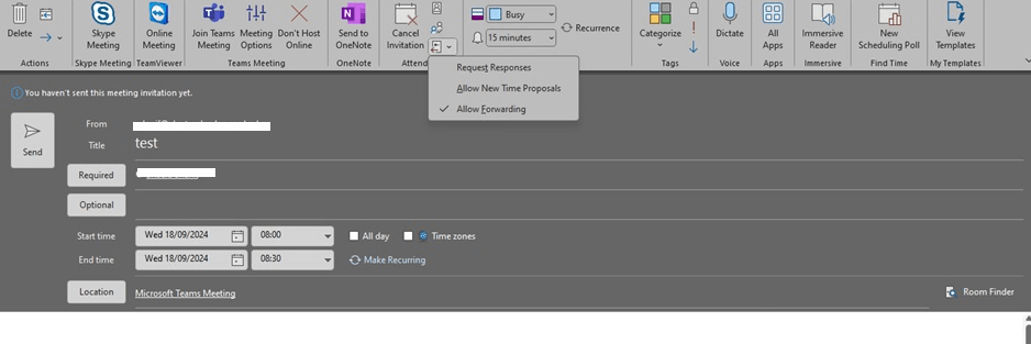 When sending meeting invites in Outlook that do not require a response ...