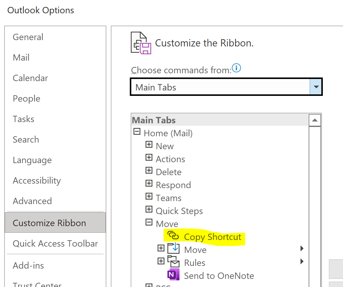 What does Ribbon command "Copy shortcut" do? - Microsoft Q&A