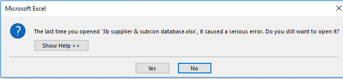 Some Excel files cause a 'serious error' when you try to open them on ...